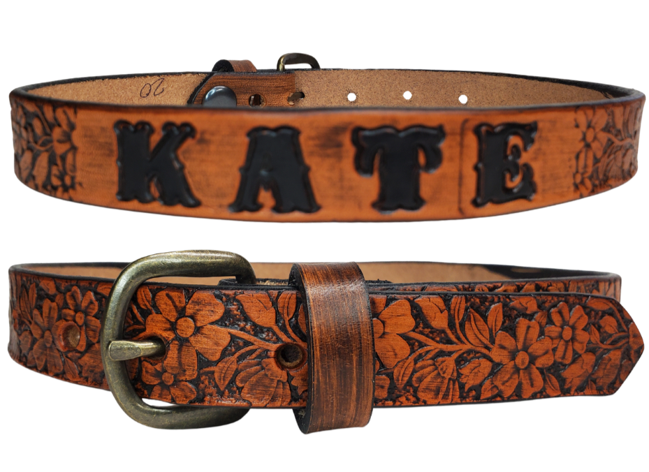 Baby's First "Beulah Land" Name Belt – Buckle and Hide Leather LLC