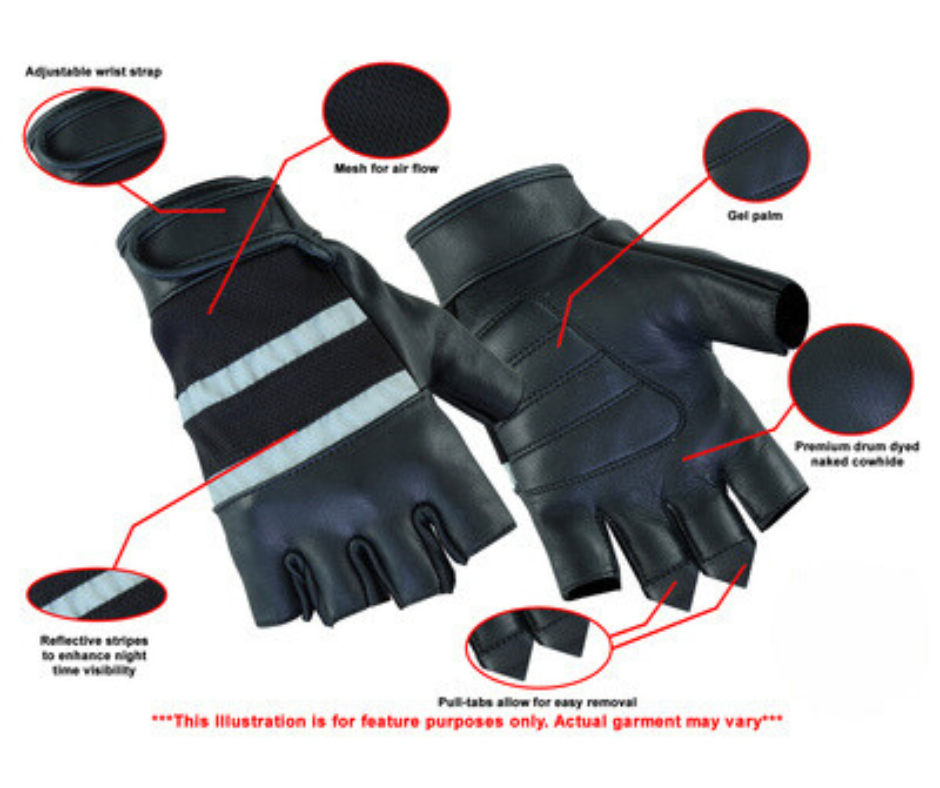 Fingerless Reflective Leather Riding Gloves – Buckle and Hide Leather LLC