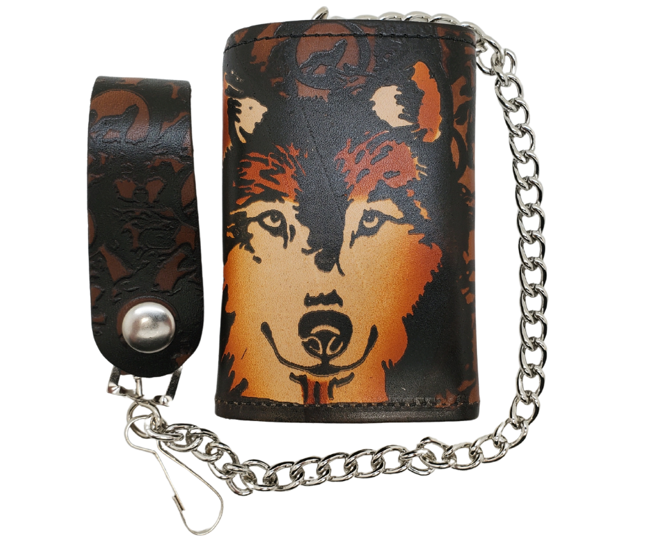 "Wolf" Tri-Fold Chain Wallet – Buckle and Hide Leather LLC