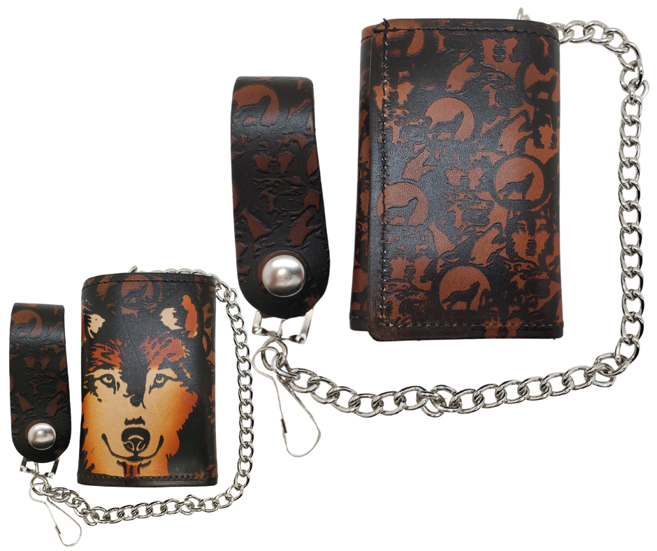 "Wolf" Tri-Fold Chain Wallet – Buckle and Hide Leather LLC